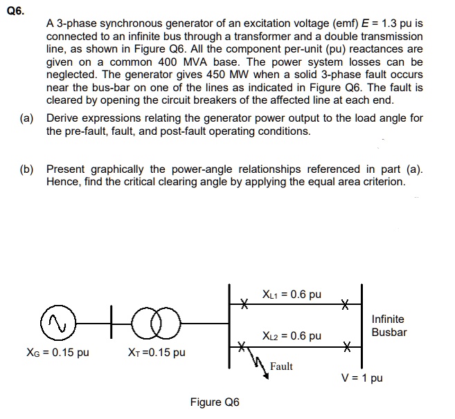 q6 a 3 phase synchronous generator of an excitation voltage emf e 13 pu ...