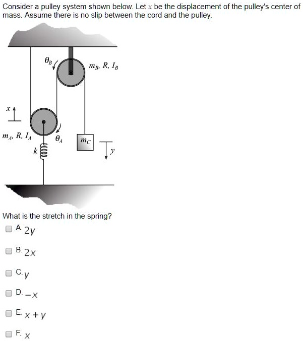 SOLVED: Consider a pulley system shown below.Let x be the displacement ...