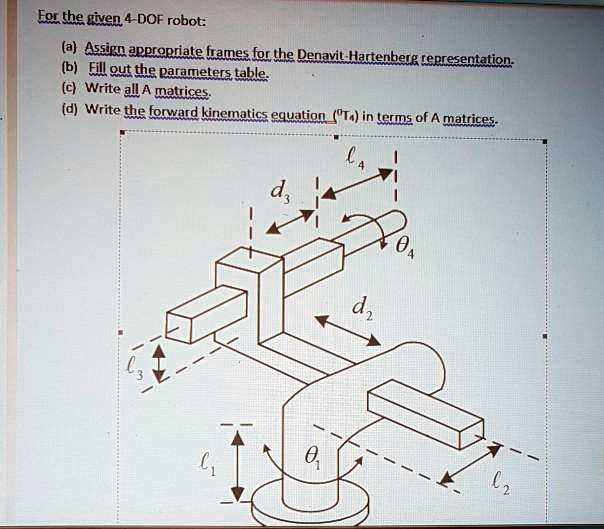For the given 4-DOF robot: (a) Assign appropriate frames for the Denavit-Hartenberg ...
