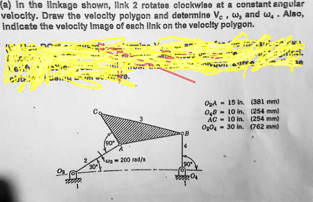 SOLVED: In the linkage shown, link 2 rotates clockwise at a constant ...