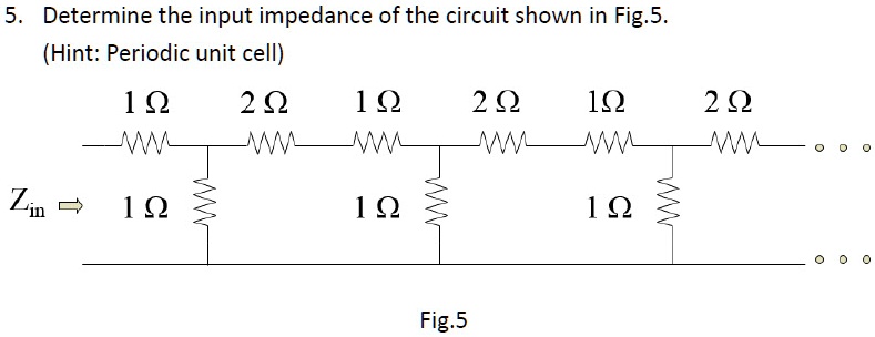 5. Determine the input impedance of the circuit shown in Fig.5. (Hint: Periodic unit cell) 1? 2 ...