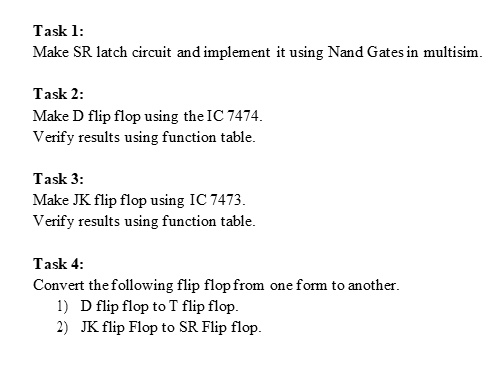 SOLVED: Task 1: Make SR latch circuit and implement it using NAND Gates ...