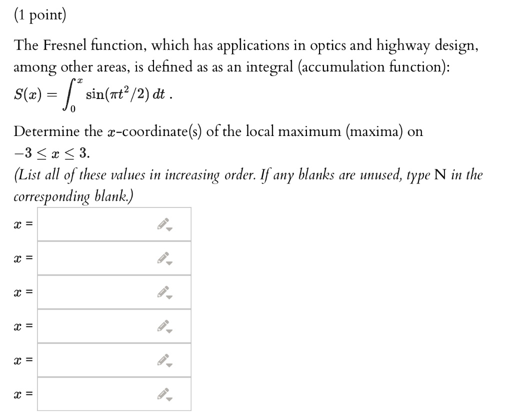 point the fresnel function which has applications in optics and highway ...