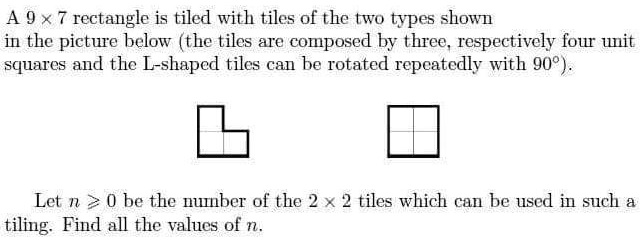 a 9 x 7 rectangle is tiled with tiles of the two types shown in the ...