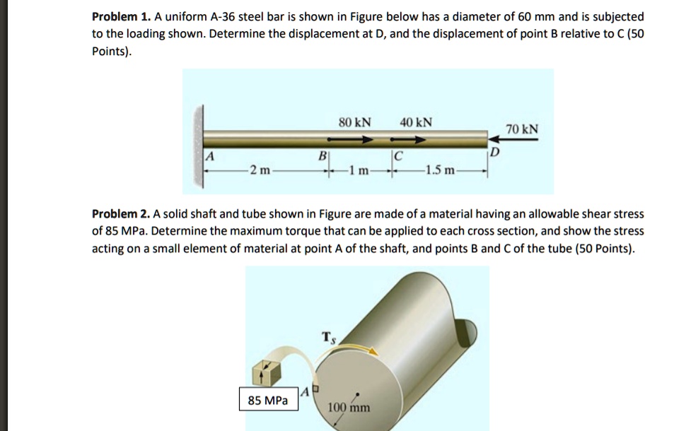 SOLVED: A uniform A-36 steel bar is shown in the figure below. It has a diameter of 60 mm and is ...
