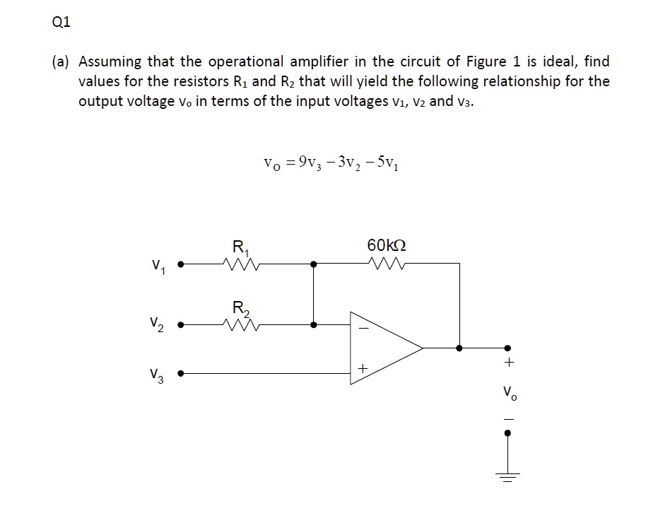 Q1 (a) Assuming that the operational amplifier in the circuit of Figure 1 is ideal, find values ...