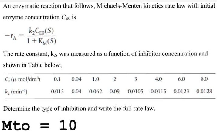 SOLVED: An enzymatic reaction that follows Michaelis-Menten kinetics ...
