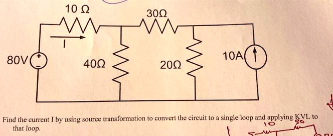 VIDEO solution: 1002 300 VV 10A 200 801 409 Find the current I by using source transformation to ...