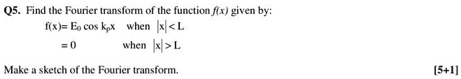 SOLVED: Q5. Find the Fourier transform Of the function fkx) given by: E ...