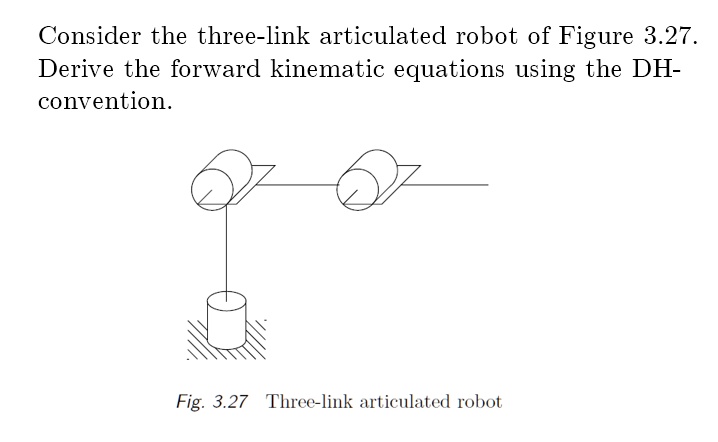 SOLVED: Consider the three-link articulated robot of Figure 3.27 Derive ... SOLVED: Consider the three-link articulated robot of Figure 3.27 Derive ...