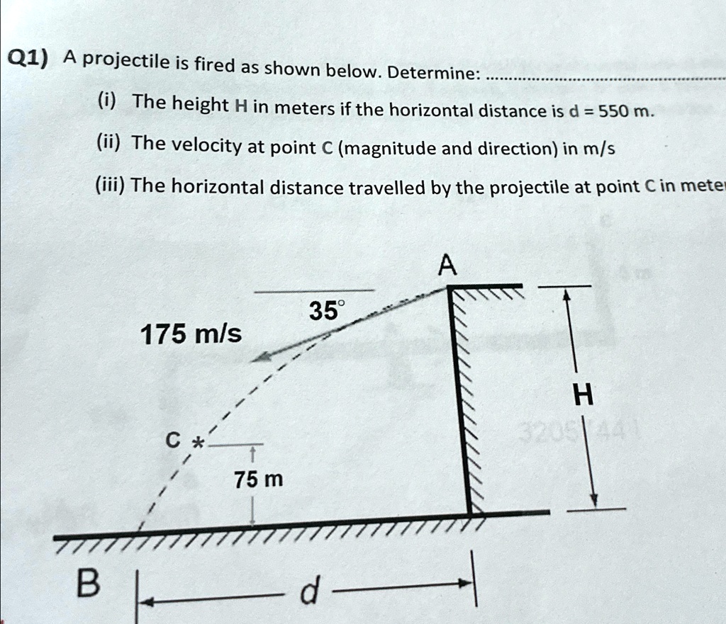 q1 a projectile is fired as shown below determine i the height h in ...