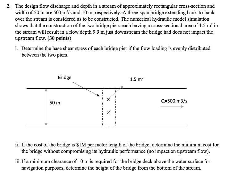 2. The design flow discharge and depth in a stream of...