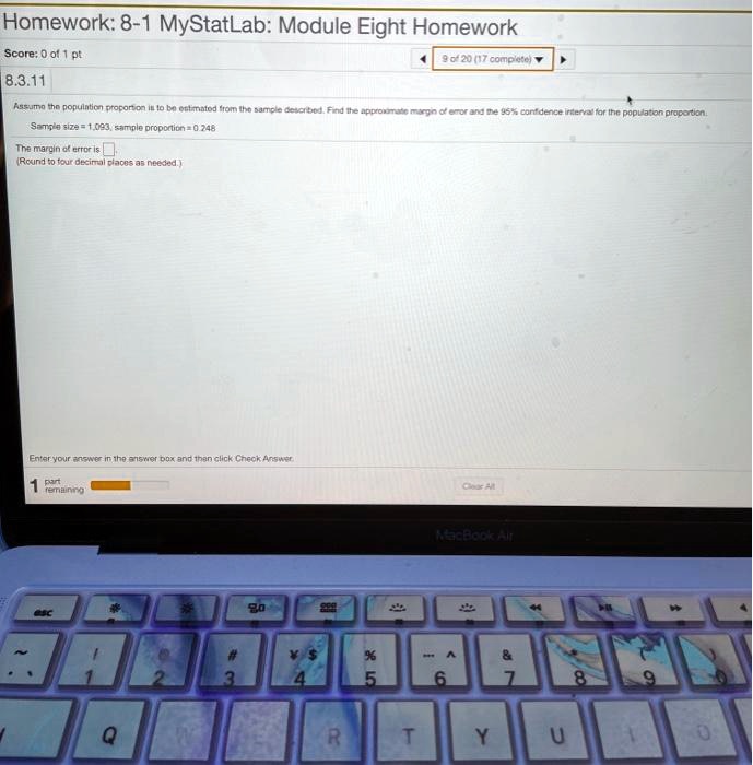 Homework 8 1 mystatlab module eight homework score 202...