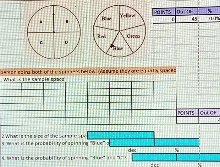 POINTS Out OF Yellow Blue 0 45 A B Red Green C D Blue person spins both ...