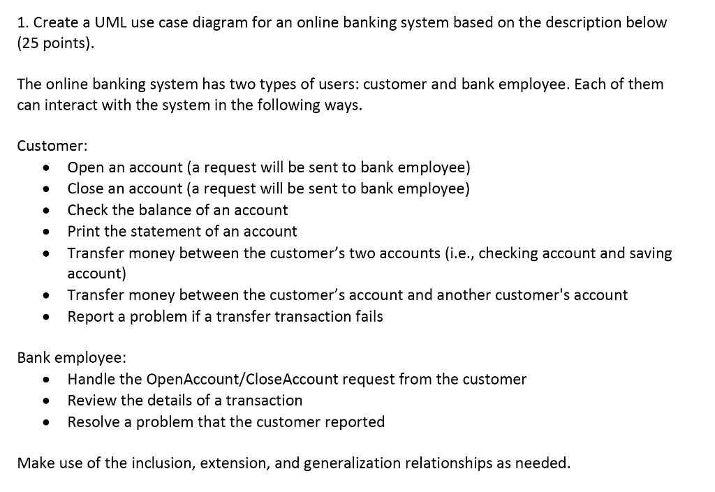 SOLVED: Create a UML use case diagram for an online banking system ...