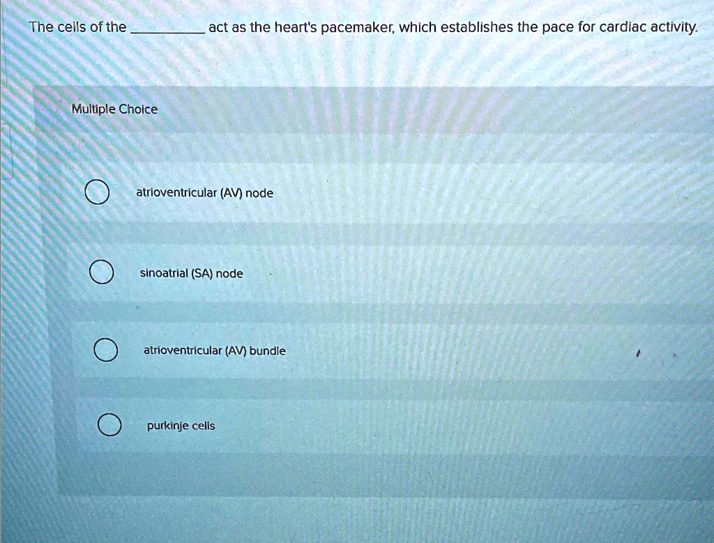 SOLVED: The cells of the sinoatrial (SA) node act as the heart's pacemaker, which establishes ...
