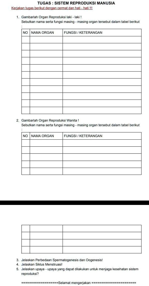 SOLVED: bantu jawab ya kakak TUGAS SISTEM REPRODUKSI MANUSIA Kerjakan ... SOLVED: bantu jawab ya kakak TUGAS SISTEM REPRODUKSI MANUSIA Kerjakan ...
