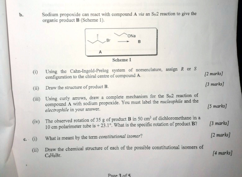 sodium propoxide can react with compound via an sx2 reaction t0 give ...