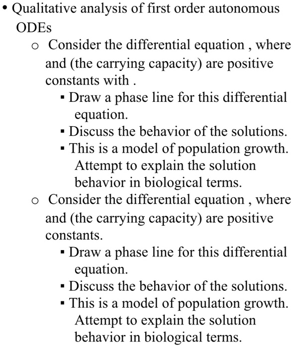 SOLVED: Qualitative analysis of first order autonomous ODEs Consider the differential equation ...
