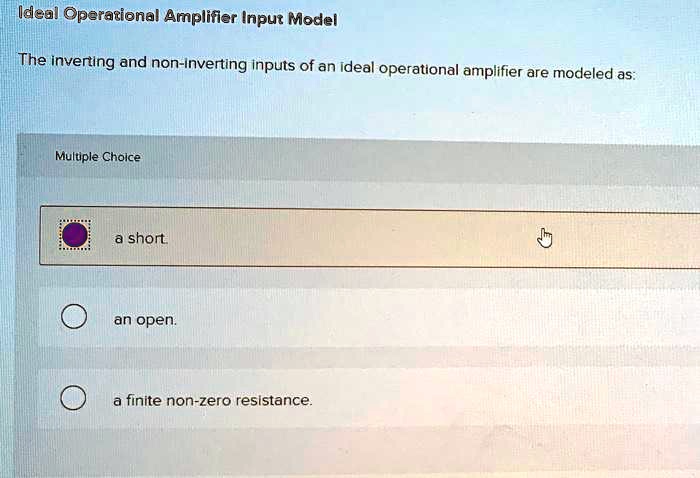 SOLVED: Ideal Operational Amplifier Input Model The inverting and non ...
