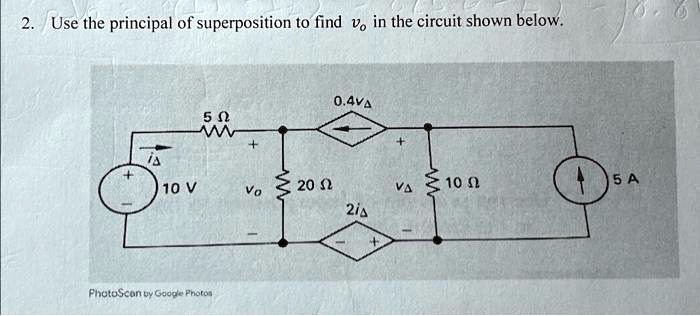2. Use the principal of superposition to find vo in the circuit shown below.