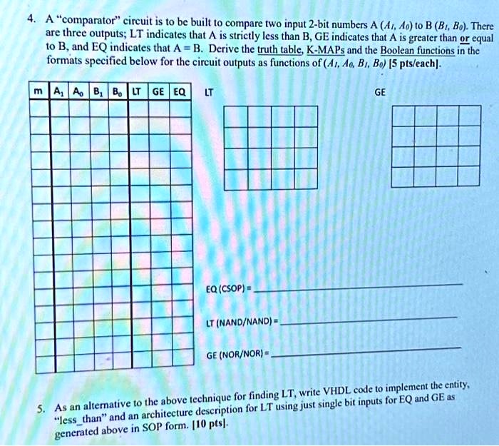 SOLVED: 4. A comparator circuit is to be built to compare two input 2 ...