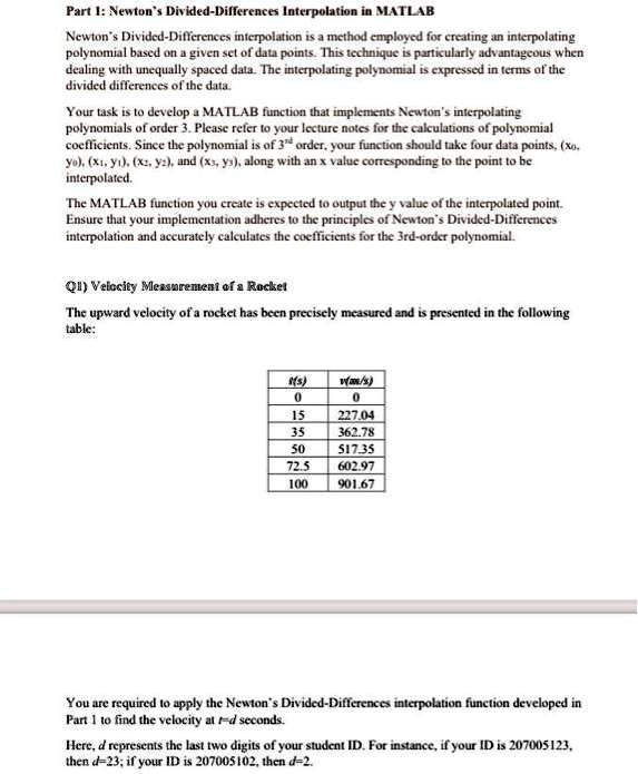 SOLVED: Part I: Newton's Divided-Differences Interpolation in MATLAB ...