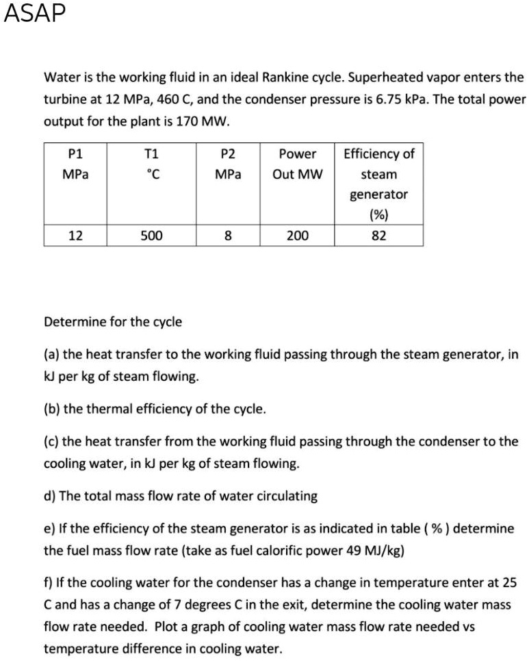 SOLVED: SOMEONE ANSWERED WRONG ASAP Water is the working fluid in an ... SOLVED: SOMEONE ANSWERED WRONG ASAP Water is the working fluid in an ...