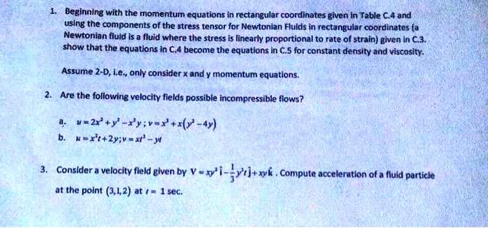 SOLVED: using the components of the stress tensor for Newtonian Flulds ...