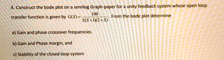 4. Construct the bode plot on a semilog Graph-paper for a unity ...