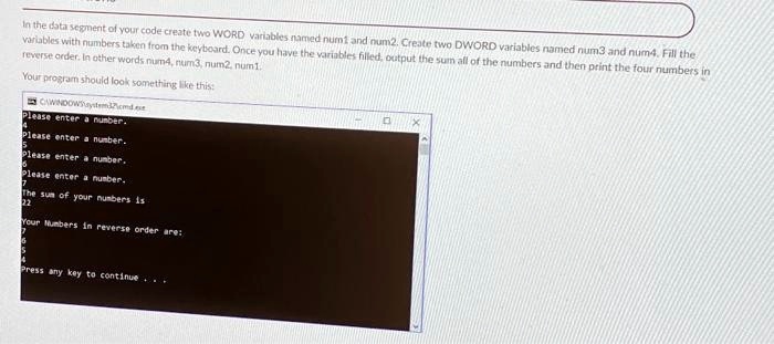 Solved In The Data Segment Of Your Code Create Two Word Variables Named Num1 And Num2 Create 8813