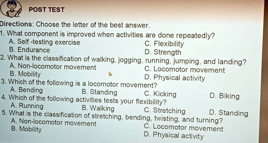 SOLVED: 'Pa help po sa physical education POST TEST Directions: Choose ...