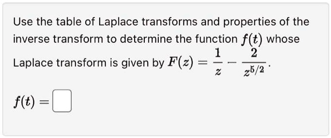 SOLVED: Use the table of Laplace transforms and properties of the inverse transform to determine ...