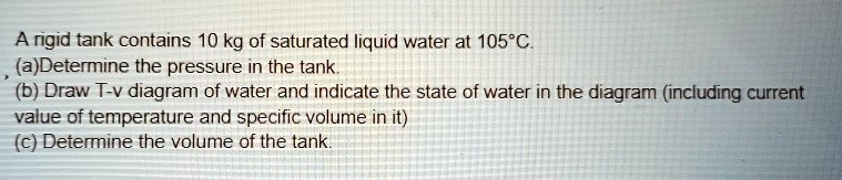 A rigid tank contains 10 kg of saturated liquid water at 105°C. (a ...
