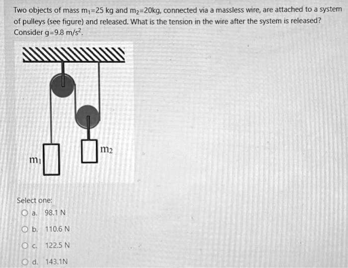 Solved Two Objects Of Mass M 25 Kg And M2 2okg Connected Via A Massless Wire Are Attached To