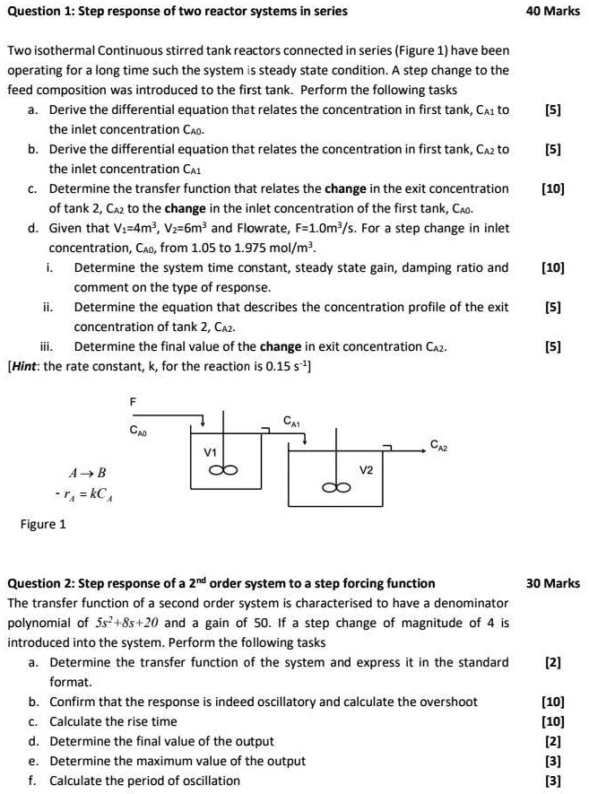 Solved Question 1 Step Response Of Two Reactor Systems In Series 40 Marks Two Isothermal