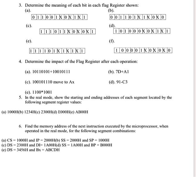 3. Determine the meaning of each bit in each flag Register shown: (a ...