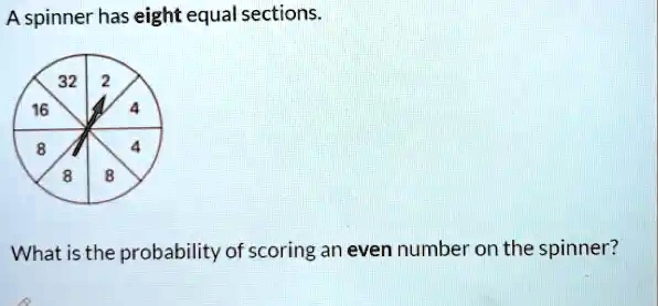 a spinner has eight equal sections 32 what is the probability of scoring an even number on the ...
