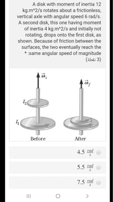 a disk with moment of inertia 12 kgm2s rotates about a frictionless ...