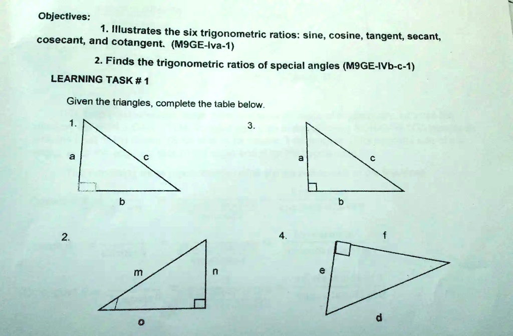 Solved Objectives Illustrate The Six Trigonometric Ratios Sine