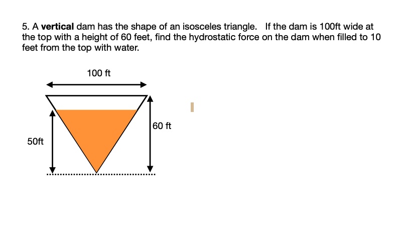 SOLVED: 5. A vertical dam has the shape of an isosceles triangle. If ...