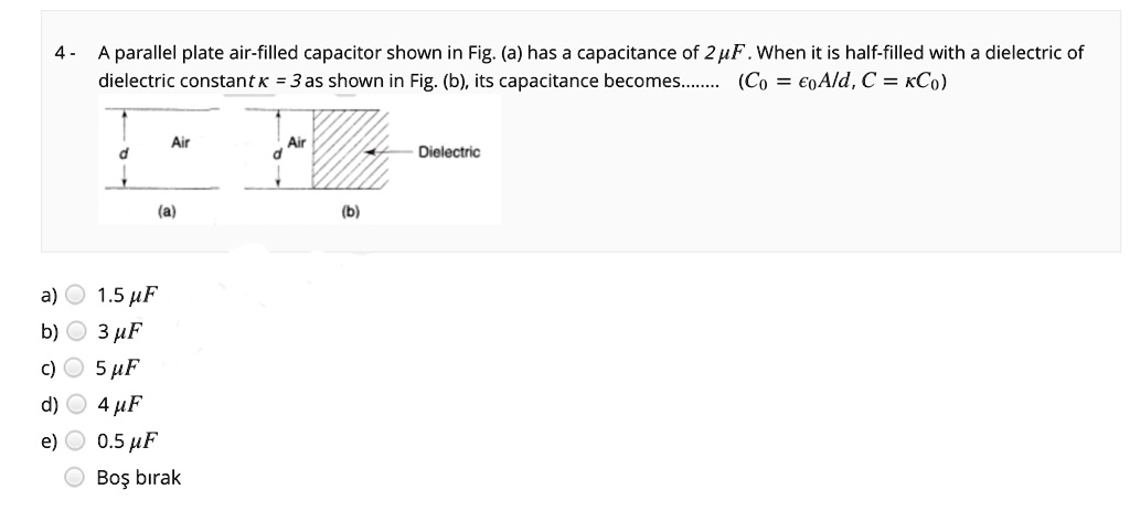 SOLVED: The parallel plate air-filled capacitor shown in Fig: (a) has a capacitance of 2 Î¼F ...