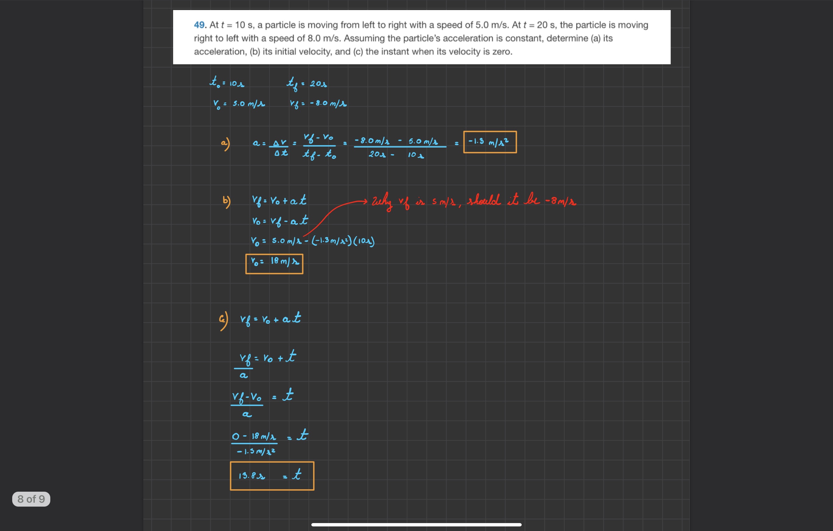 SOLVED: 49. At t=10 s, a particle is moving from left to right with a speed of 5.0 m / s. At t ...