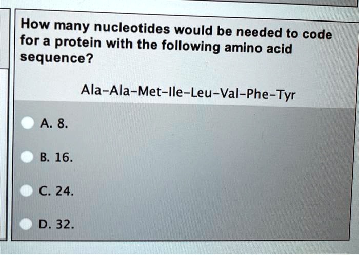 SOLVED: How many nucleotides would be needed to code for a protein with ...