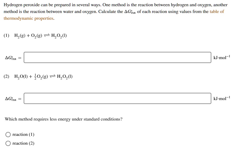 SOLVED: Hydrogen peroxide can be prepared in several ways. One method ...