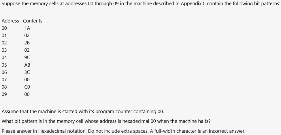 Solved Suppose The Memory Cells At Addresses 00 Through 09 In The Machine Described In Appendix