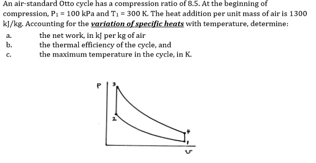 SOLVED: An air-standard Otto cycle has a compression ratio of 8.5. At ...