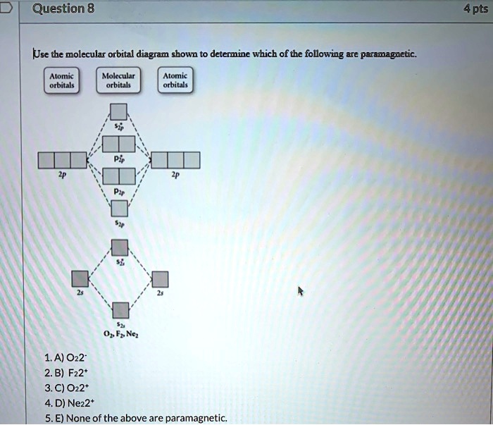 Question 8 4 pts Use the molecular orbital diagram shown to determine ...