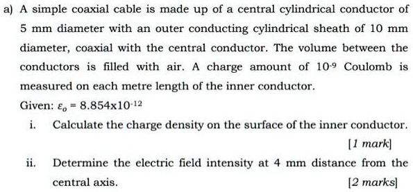 a a simple coaxial cable is made up of a central cylindrical conductor ...