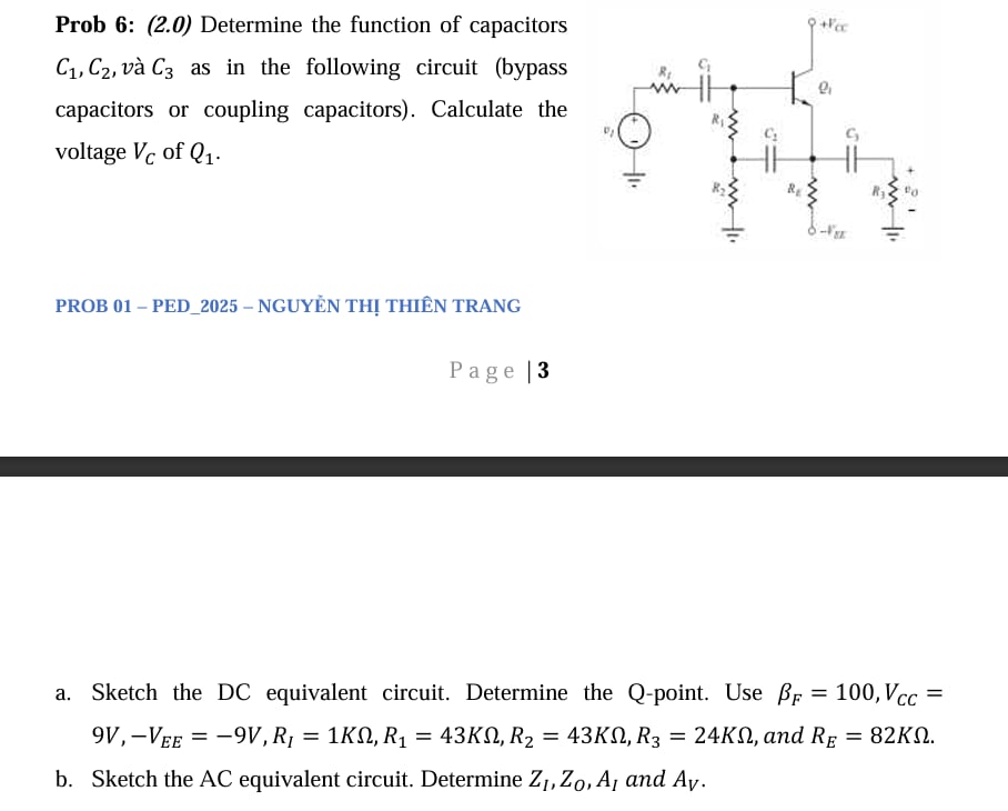 [GET ANSWER] Prob 6: (2.0) Determine the function of capacitors C1, C2 ...